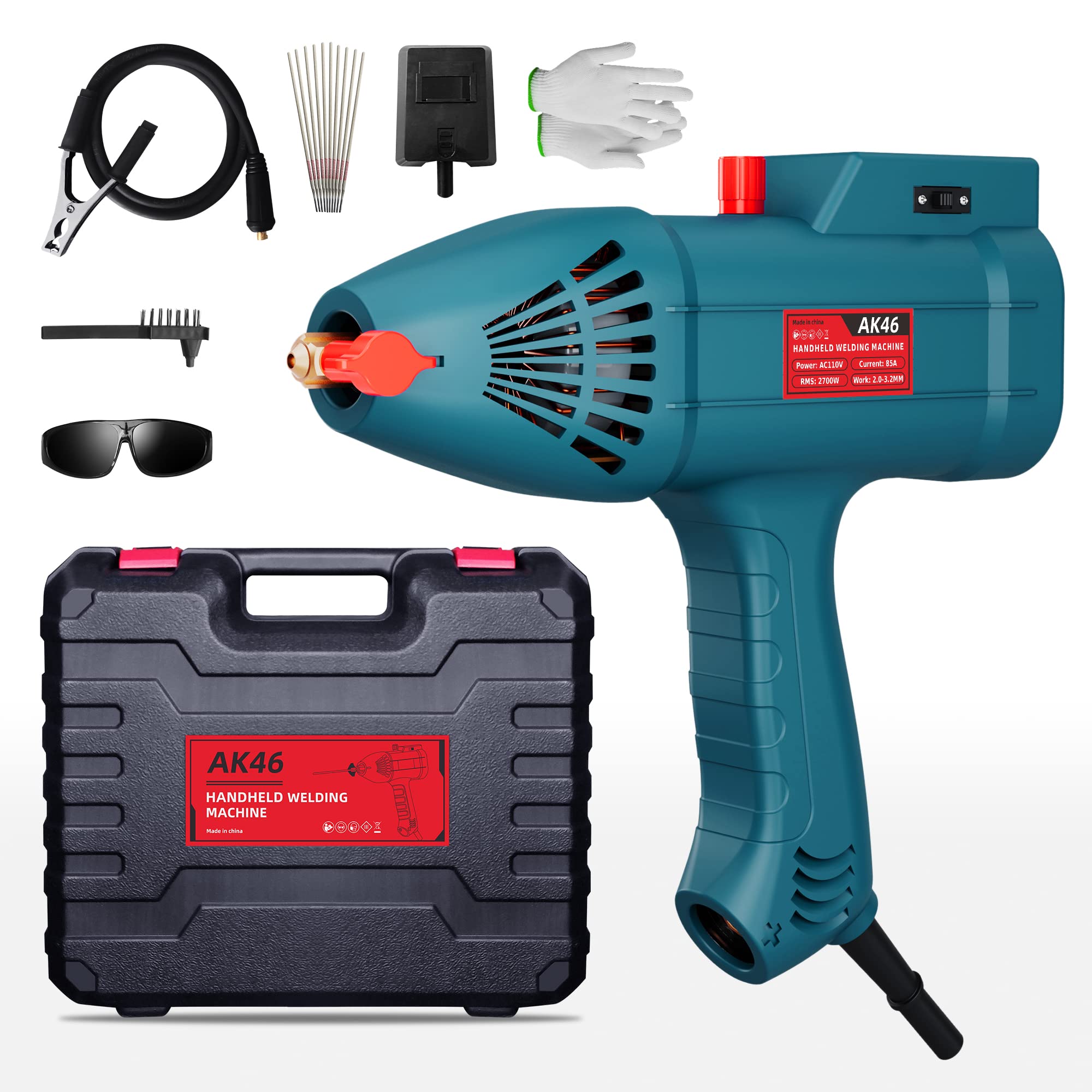 Welding Machine,Handheld ARC Welder Kit Portable MMA Welding Machine 110V Voltage IGBT Digital Stick Welder with Toolbox,Folding Welding Helmet,Welding Brush,Welding Gloves,Welding Rod