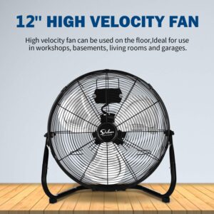 Simple Deluxe 12 Inch 3-Speed High Velocity Heavy Duty Metal Industrial Floor Fans Oscillating Quiet for Home, Commercial, Residential, and Greenhouse Use, Outdoor/Indoor, Black