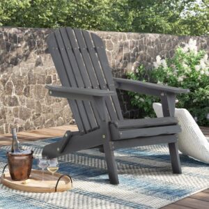 Folding Adirondack Chair Set of 2, Weather Resistant Adirondack Chairs Lawn Chair Outdoor Modern Adirondack Chairs Fire Pit Chairs Outdoor Chairs for Patio Lawn Garden Backyard Pool Deck, Grey