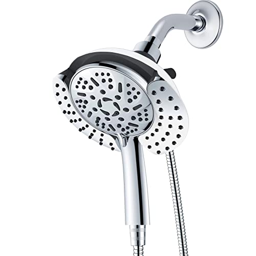 Rain Shower Head with Handheld, High Pressure 9-Setting Hand Held Shower and Rainfall Shower Head Separately or Together, Nuodan 3-Way Waterfall Shower Combo with Stainless Steel Hose, Chrome