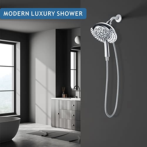 Rain Shower Head with Handheld, High Pressure 9-Setting Hand Held Shower and Rainfall Shower Head Separately or Together, Nuodan 3-Way Waterfall Shower Combo with Stainless Steel Hose, Chrome