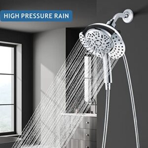 Rain Shower Head with Handheld, High Pressure 9-Setting Hand Held Shower and Rainfall Shower Head Separately or Together, Nuodan 3-Way Waterfall Shower Combo with Stainless Steel Hose, Chrome