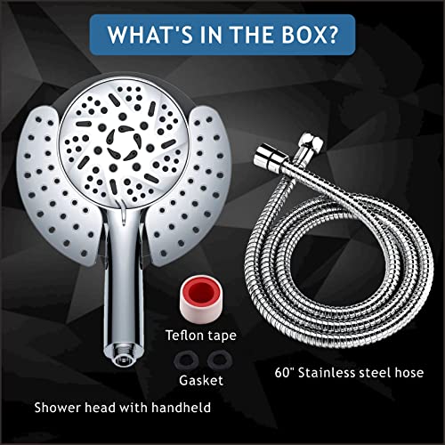 Rain Shower Head with Handheld, High Pressure 9-Setting Hand Held Shower and Rainfall Shower Head Separately or Together, Nuodan 3-Way Waterfall Shower Combo with Stainless Steel Hose, Chrome