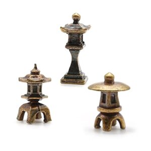 mdeoosky 3pcs miniature garden decoration set,copper alloy tower statues tower models,japanese lantern models for garden & patio micro landscape yard bonsai decoration