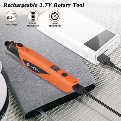 HARDELL 3.7V Cordless Rotary Tool, Mini Rotary Tool With 66pcs Accessories,3-Speeds And Portable Rotary Tool Kit For Sanding, Polishing, Cutting, Carving And Engraving, 700mAh Lithium Battery