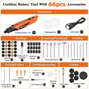 HARDELL 3.7V Cordless Rotary Tool, Mini Rotary Tool With 66pcs Accessories,3-Speeds And Portable Rotary Tool Kit For Sanding, Polishing, Cutting, Carving And Engraving, 700mAh Lithium Battery