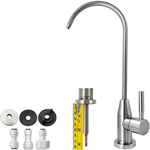 Drinking Water Faucet 100% Lead-Free Kitchen Water Filter Faucet Brushed Finish Cold Water Bar Sink Faucet for Water Purifier Filter Filtration System, 1/4-inch Tube, Stainless Steel