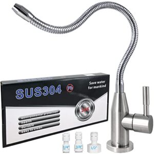 2024 sus304 stainless steel drinking water faucet with flexible gooseneck, lead-free beverage kitchen water filter faucet fits most water purifier filter filtration systems or reverse osmosis units