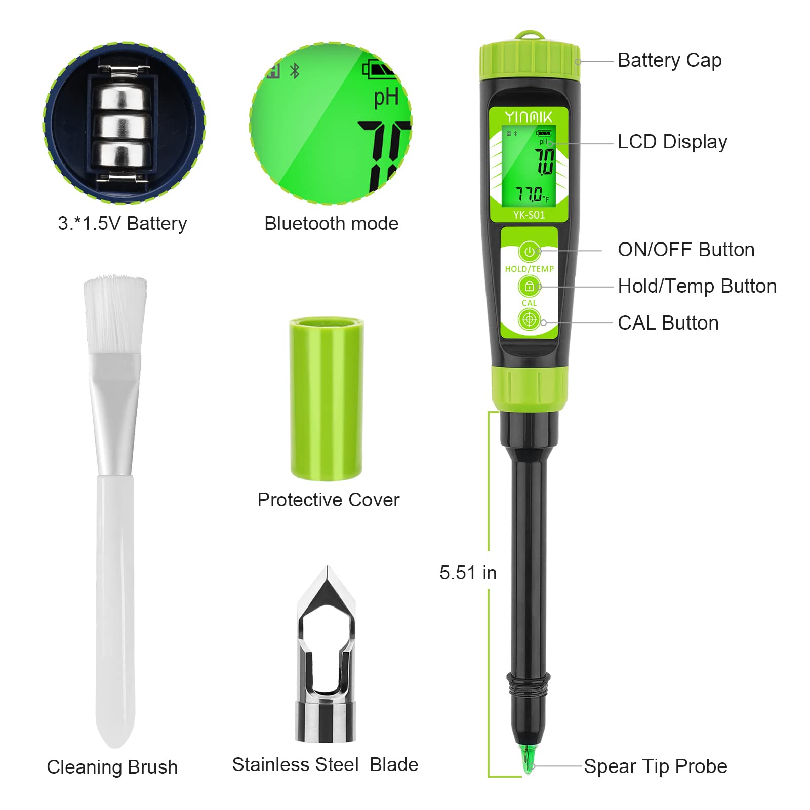 YINMIK Digital Soil pH Meter for Gardeners, Soil Direct pH Tester for Plant Care, Measure pH of Solution Potting Soil Growing Media,Great for Indoor,Greenhouse,Outdoor,Garden, Lawn, Farming, Yard Use