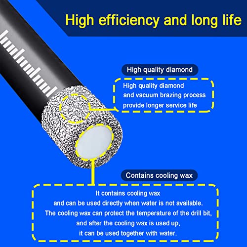 6 PCS Dry Diamond Drill Bits Set，Diamond Hole Saw Set for Granite, Glass, Ceramic, Tile, Marble, Porcelain - 1/4", 5/16", 3/8",1/2",9/16" Tile Drill Bits & 1/4 Carbide Drill Bit