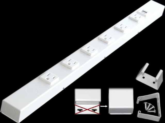 24” Hardwired Power Strip, 6 Vertical Outlets (NOT Tamper Resistant), NO Ears (Without mounting tabs), 15A (NOT a 20 Amp Unit), with USB, White