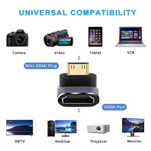 GINTOOYUN 8K Mini HDMI to Standard HDMI Adapter 2.1 Version Mini HDMI Male to UP Angle 90 Degree HDMI Female Extension Adapter for Camera,Laptop,Tablet,HDTV,Projector 2 PCS(UP Angle)