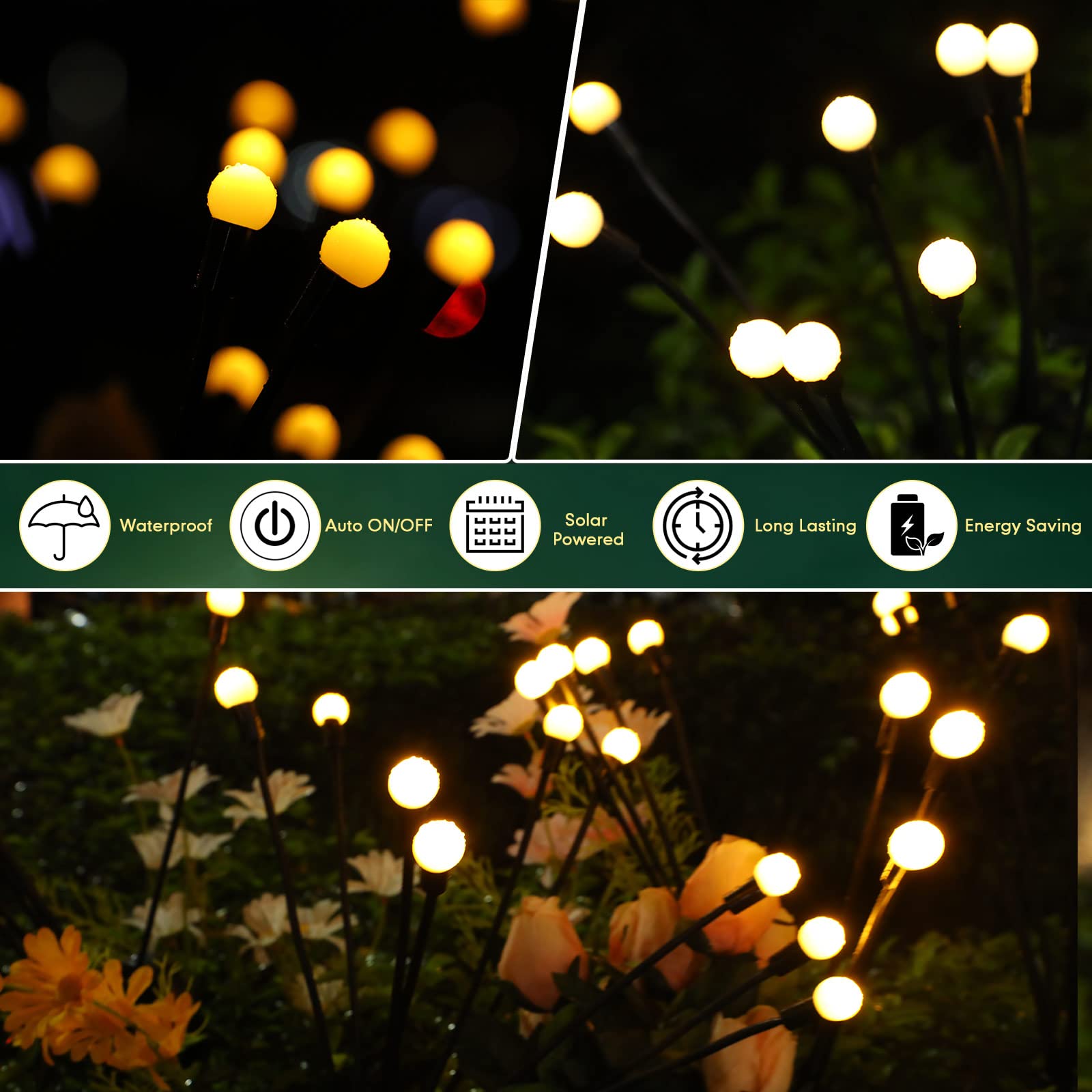 15 Pcs Firefly Solar Swaying Outdoor Lights Waterproof Firefly Garden Decorative 6 8 10 LED Solar Lights Landscape Lighting Fairy Pathway Decoration for Patio Yard Garden, 3 Styles