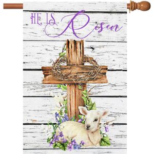 surfapans he is risen easter house flag 28x40 inch double sided outside burlap large outdoor easter cross spring yard flags porch home holiday decoration