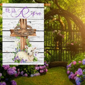 Surfapans He is Risen Easter House Flag 28x40 Inch Double Sided Outside Burlap Large Outdoor Easter Cross Spring Yard Flags Porch Home Holiday Decoration