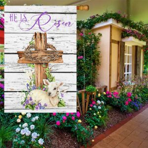 Surfapans He is Risen Easter House Flag 28x40 Inch Double Sided Outside Burlap Large Outdoor Easter Cross Spring Yard Flags Porch Home Holiday Decoration