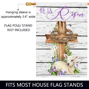 Surfapans He is Risen Easter House Flag 28x40 Inch Double Sided Outside Burlap Large Outdoor Easter Cross Spring Yard Flags Porch Home Holiday Decoration