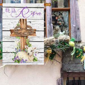 Surfapans He is Risen Easter House Flag 28x40 Inch Double Sided Outside Burlap Large Outdoor Easter Cross Spring Yard Flags Porch Home Holiday Decoration