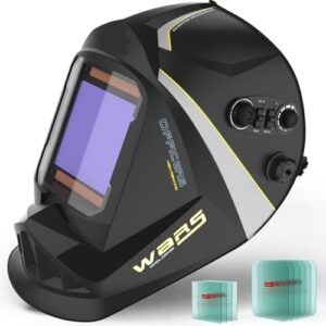 sonnler 3.94" *3.66" large viewing welding helmet,1/1/1/1 true color auto darkening welding helmet,solar/battery power welding hood with 4 arc sensor,wide shade 4~5/9-9/13 welding mask for tig mig arc