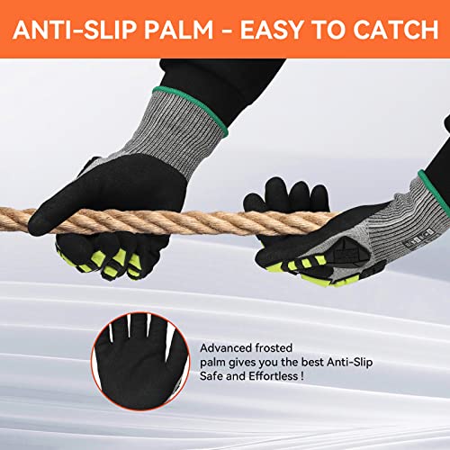 Graloky Safety Work Gloves, Impact Gloves for Men Women, Cut Resistant Non-Slip Heavy Duty Gloves with Nitrile Grip,Touch Screen Gloves with Impact Protection for Gardening Mechanic Construction,Large