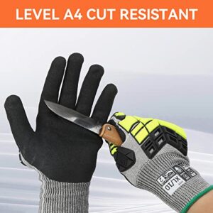 Graloky Safety Work Gloves, Impact Gloves for Men Women, Cut Resistant Non-Slip Heavy Duty Gloves with Nitrile Grip,Touch Screen Gloves with Impact Protection for Gardening Mechanic Construction,Large