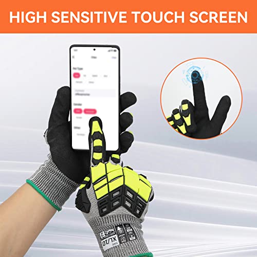 Graloky Safety Work Gloves, Impact Gloves for Men Women, Cut Resistant Non-Slip Heavy Duty Gloves with Nitrile Grip,Touch Screen Gloves with Impact Protection for Gardening Mechanic Construction,Large