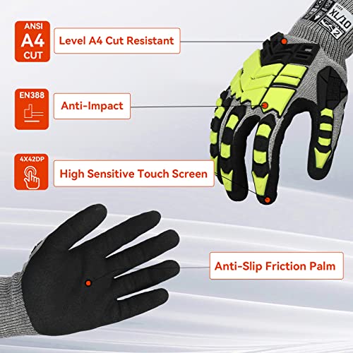 Graloky Safety Work Gloves, Impact Gloves for Men Women, Cut Resistant Non-Slip Heavy Duty Gloves with Nitrile Grip,Touch Screen Gloves with Impact Protection for Gardening Mechanic Construction,Large