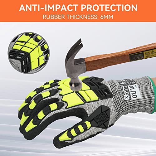 Graloky Safety Work Gloves, Impact Gloves for Men Women, Cut Resistant Non-Slip Heavy Duty Gloves with Nitrile Grip,Touch Screen Gloves with Impact Protection for Gardening Mechanic Construction,Large