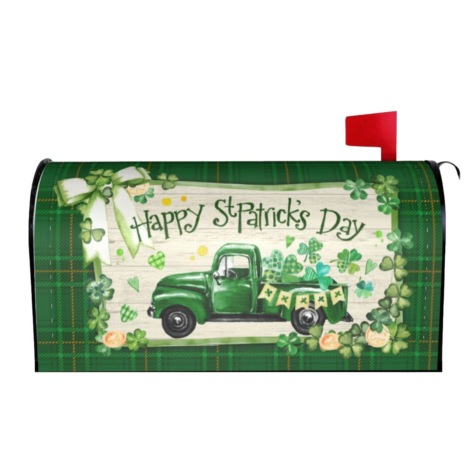 St Patrick's Day Mailbox Covers Green Truck Mailbox Covers Magnetic Standard Size 21x18 Inch Green Clover Letter Box Cover Wrap Decoration for Outside