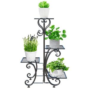 zhazhadi metal plant stand indoor outdoor - 4 tier flower pot holder shelf - wrought iron planter display rack - corner vertical shelves organizer for garden patio lawn balcony…