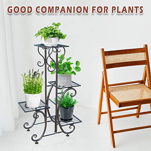 ZHAZHADI Metal Plant Stand Indoor Outdoor - 4 Tier Flower Pot Holder Shelf - Wrought Iron Planter Display Rack - Corner Vertical Shelves Organizer for Garden Patio Lawn balcony…