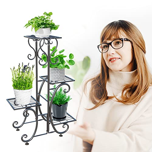 ZHAZHADI Metal Plant Stand Indoor Outdoor - 4 Tier Flower Pot Holder Shelf - Wrought Iron Planter Display Rack - Corner Vertical Shelves Organizer for Garden Patio Lawn balcony…