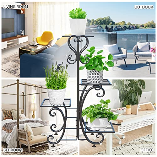 ZHAZHADI Metal Plant Stand Indoor Outdoor - 4 Tier Flower Pot Holder Shelf - Wrought Iron Planter Display Rack - Corner Vertical Shelves Organizer for Garden Patio Lawn balcony…