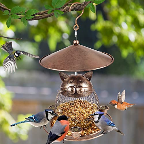 LBTING Bird Feeder for Outside, Squirrel Proof Metal Wild Bird Feeder Decoration for Hanging Outside Garden Yard, Cute Cat-Shaped