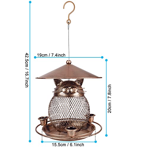 LBTING Bird Feeder for Outside, Squirrel Proof Metal Wild Bird Feeder Decoration for Hanging Outside Garden Yard, Cute Cat-Shaped