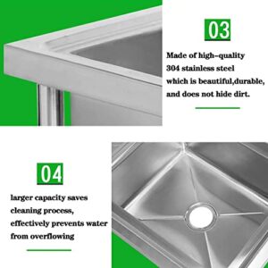 Commercial Sink 304 Stainless Steel Utility Commercial Grade Laundry Tub Culinary for Outdoor Indoor Garage Kitchen Laundry Utility Room (50cm/60cm)