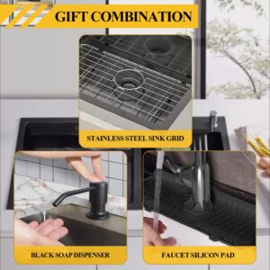 Black Kitchen Sink, Stainless Steel Topmount Bar Sink 33x22x9 Inch Single Bowl Drop In Kitchen Sink Combo-Sink Grid,Soap Dispenser,Faucet Mat,Drain Strainer Set for Modern Single Basin Kitchen Sink