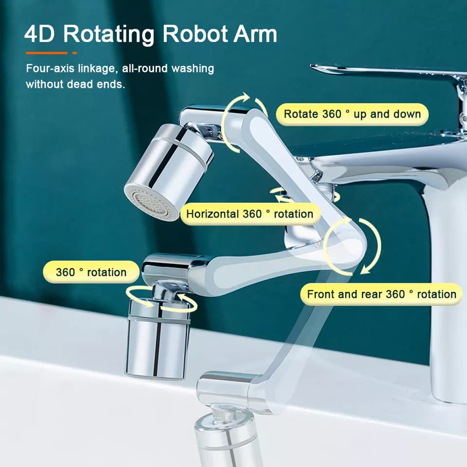 1440° Universal Faucet Extension Rotating Arm Aerator/Multifunctional Swivel Robotic Arm Adapter for Bathroom Kitchen