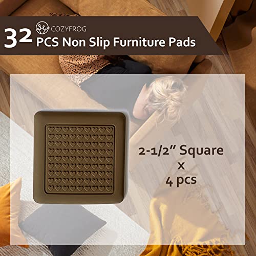 CozyFrog 16 PCS Furniture Pads, Non Slip Silicon Self Adhesive Pads, Chair Leg Floor Protectors for Hardwood Floors, Rubber Feet Pads for for Furniture Feet Chair Legs, 16-Pack 2-1/2" Square