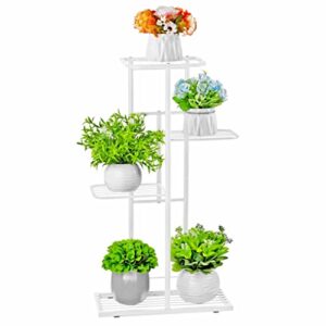 jepreco metal plant stand 4 tier 5 potted, multiple flower pot holder shelves organizer rack for garden balcony patio living room indoor outdoor, white