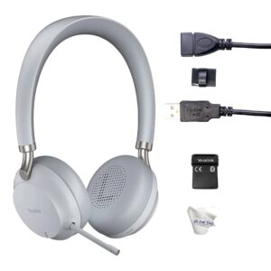 yealink bh72 teams wireless headset bundle with blue beacon range extender - global teck bundle with blue tooth wireless donglerange extender and global teck microfiber cloth, gray