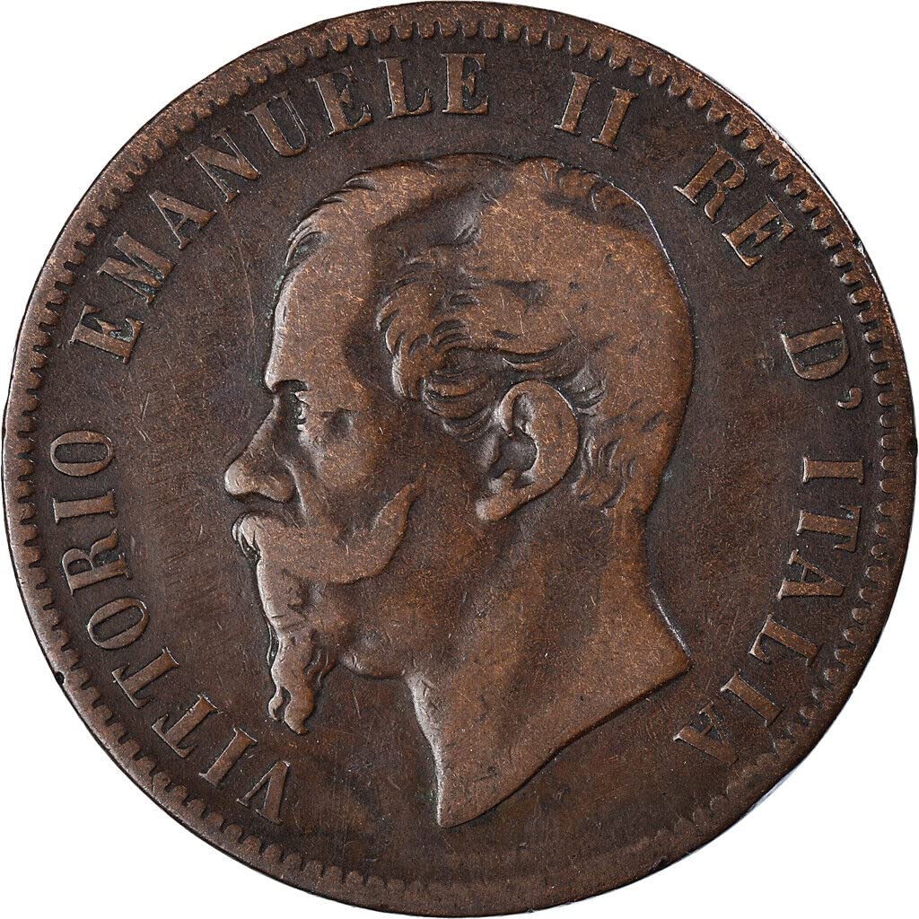 1862 -1867 10 Centesimi Historical Italian Coin. Issued Ender King Vittorio Emanuele II." Father Of The Fatherland" Who Unified And Created Modern Italy. 10 Centesimi Graded By Seller Circulated Condition