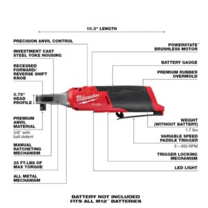 Milwaukee M12 FUEL 12V Lithium-Ion Cordless 3/8 in. Ratchet and 1/4 in. Impact Driver Kit (2-Tool) w/Batteries, Charger & Bag