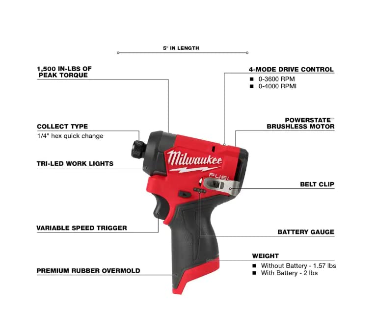 Milwaukee M12 FUEL 12V Lithium-Ion Cordless 3/8 in. Ratchet and 1/4 in. Impact Driver Kit (2-Tool) w/Batteries, Charger & Bag