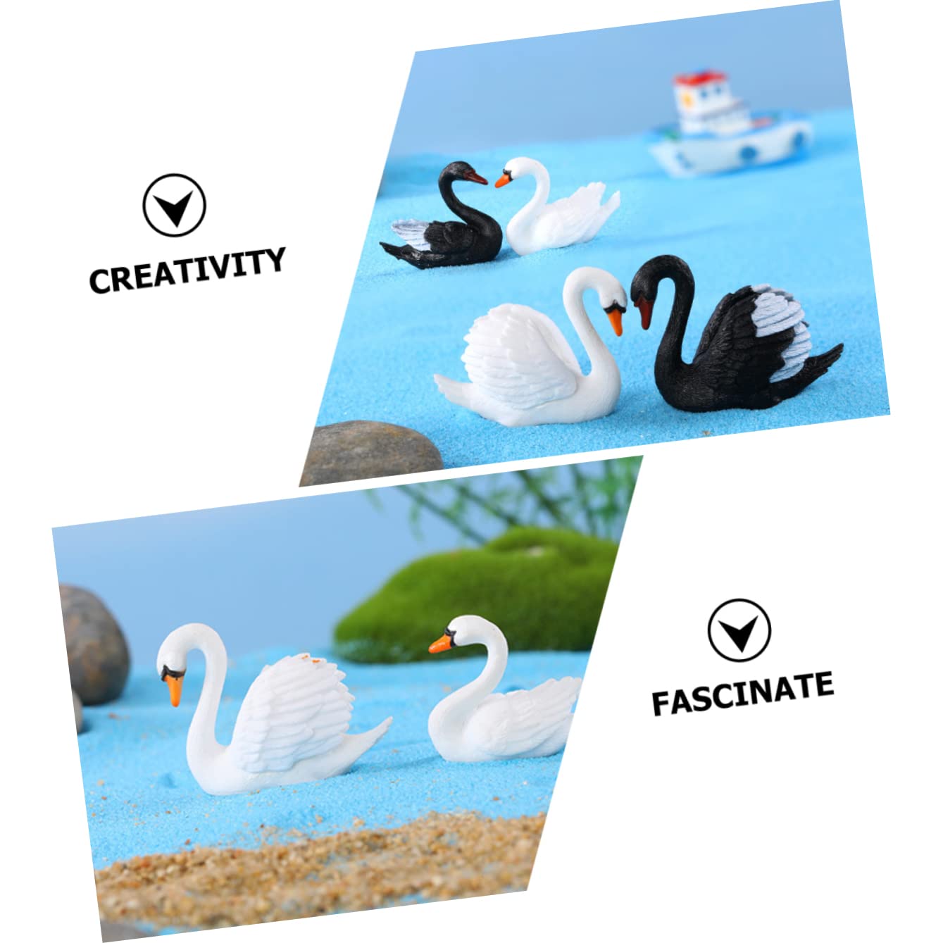 Veemoon 8pcs Swan Micro Landscape Mini Swan Figurine Swan Cake Decoration Swan Couple Ornament Swan Miniature Garden Swan Statue Mini Swan Figures Car Gifts Lovers PVC Appendix Dash Board