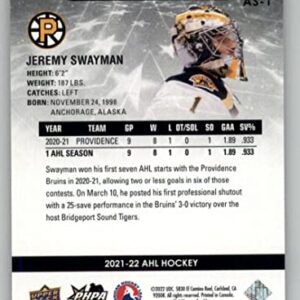 2021-22 Upper Deck AHL All-Stars #AS-1 Jeremy Swayman RC Rookie Providence Bruins Hockey Trading Card