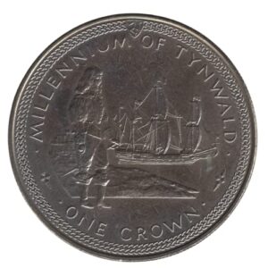 1979 PM One Crown Commemorative Coin From Isle of Man. 1000th Anniversary of Tynwald, Anniversary of Isle of Man Parliament. One Crown Graded By Seller Circulated Condition