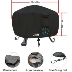 Taruimoo Fire Pit Cover Round for Fire Pit 22- 48 Inch,Outdoor Full Coverage Patio Round Firepit Cover with Built-in Vents ,Waterproof Dustproof Anti UV and Tear Resistant (36" D x 22" H)