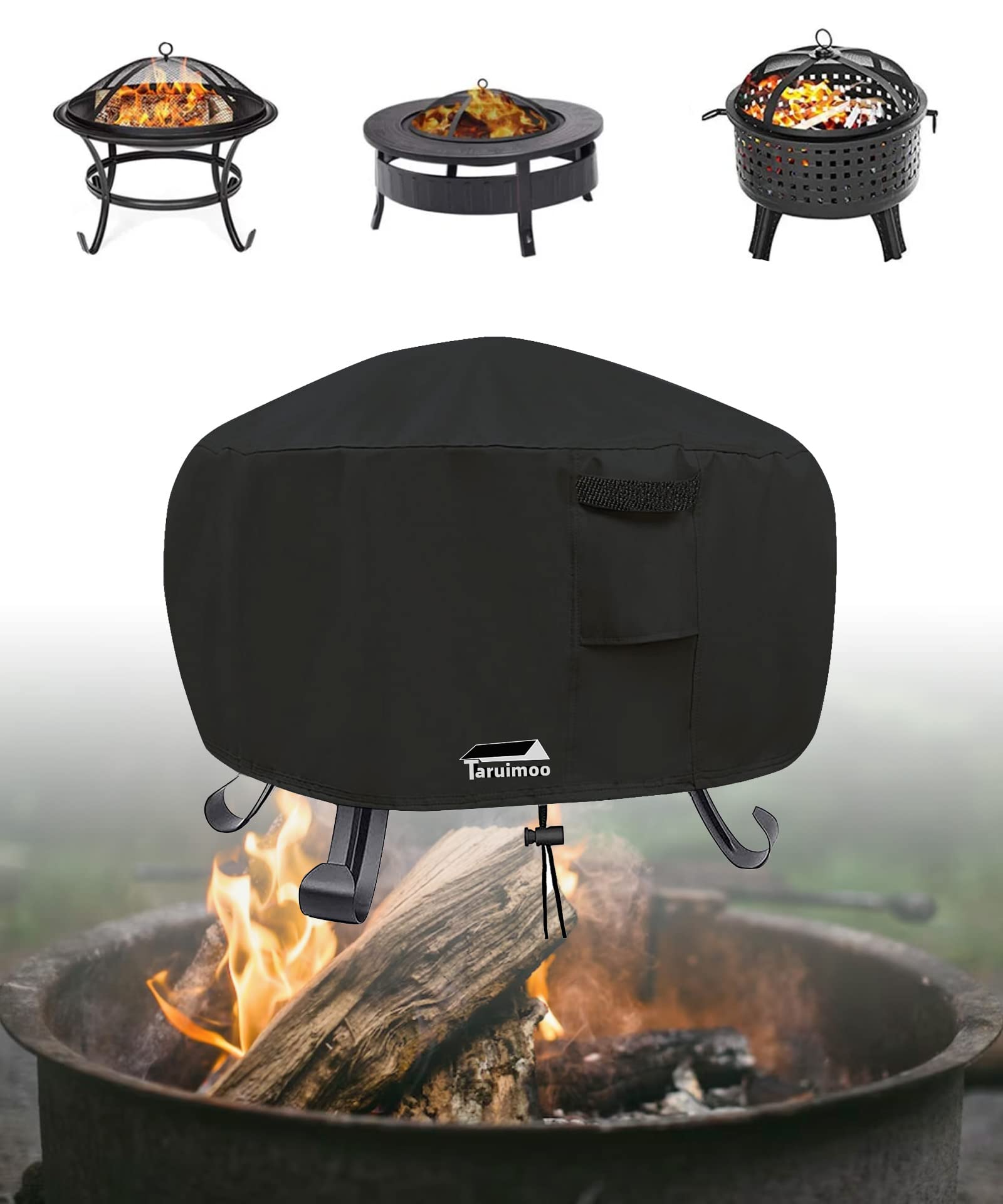 Taruimoo Fire Pit Cover Round for Fire Pit 22- 48 Inch,Outdoor Full Coverage Patio Round Firepit Cover with Built-in Vents ,Waterproof Dustproof Anti UV and Tear Resistant (36" D x 22" H)