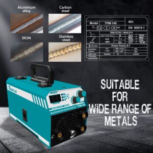 TTAMPLAR 140A MIG Welder Gasless 110V MIG/Stick/Lift TIG Welder 3 in 1 Flux Core Wire Welding Machine No Gas IGBT Inverter (TPM-140)